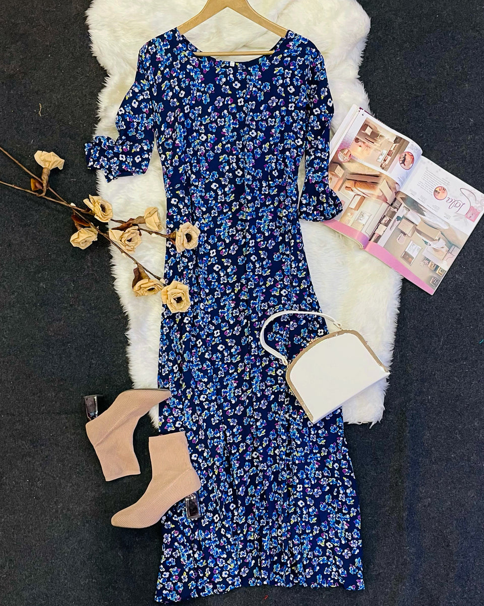 Dark Blue Floral Dress With Light Blue Flowers – designarche